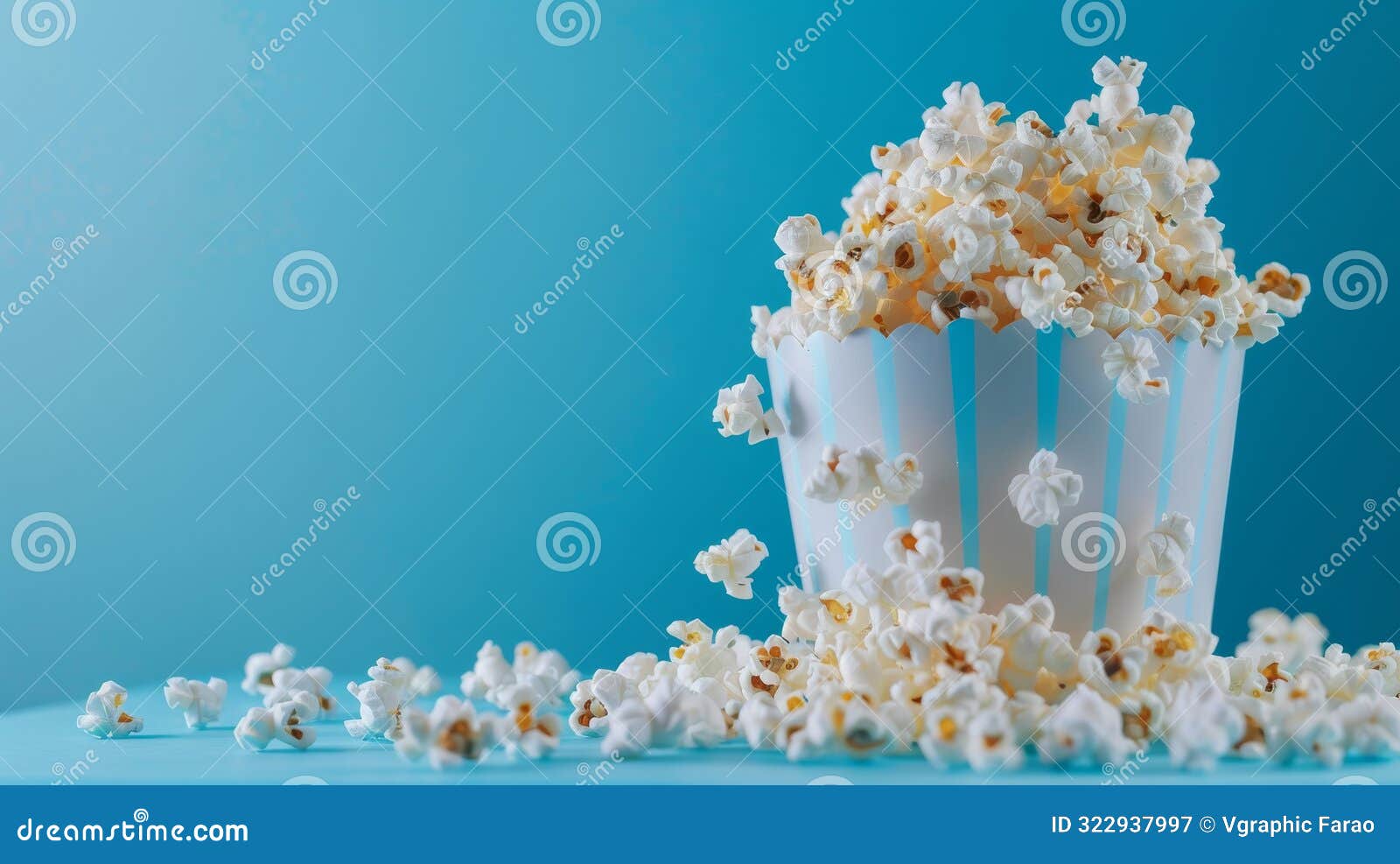 Bucket of Popcorn Spilling Over Against a Blue Background, Minimalistic ...