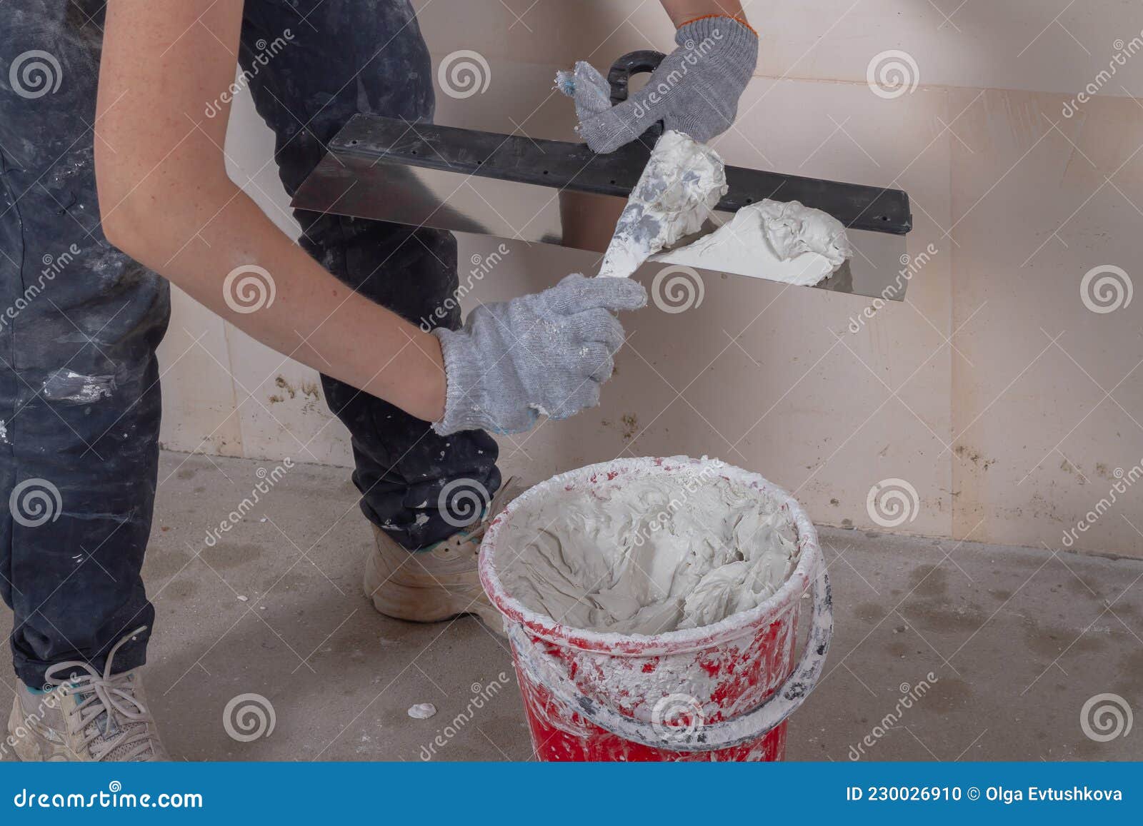 Bucket with Putty and Spatula for Wall Putty Stock Photo - Image of ...