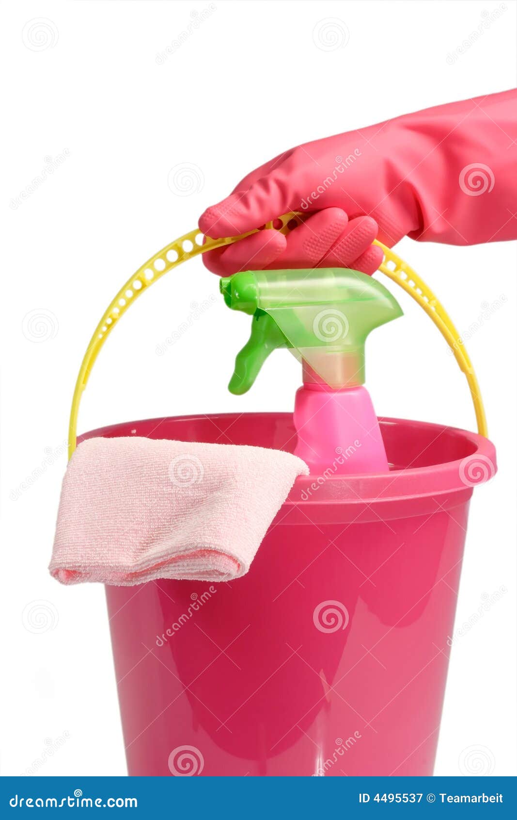 Bucket with spray cleaner stock image. Image of gloves - 4495537