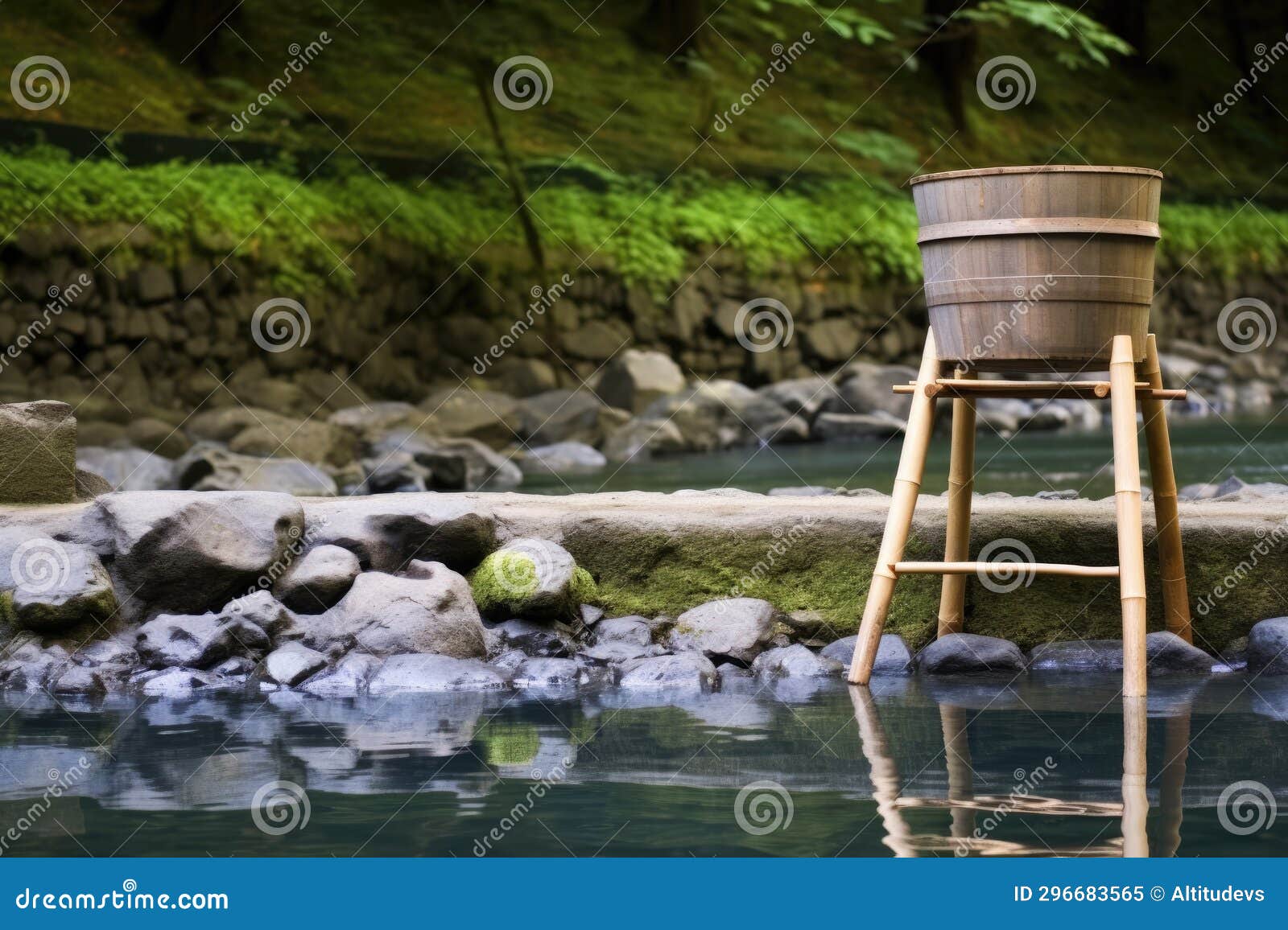 A Bucket and Stool at a Hot Spring Edge Stock Image - Image of stool ...