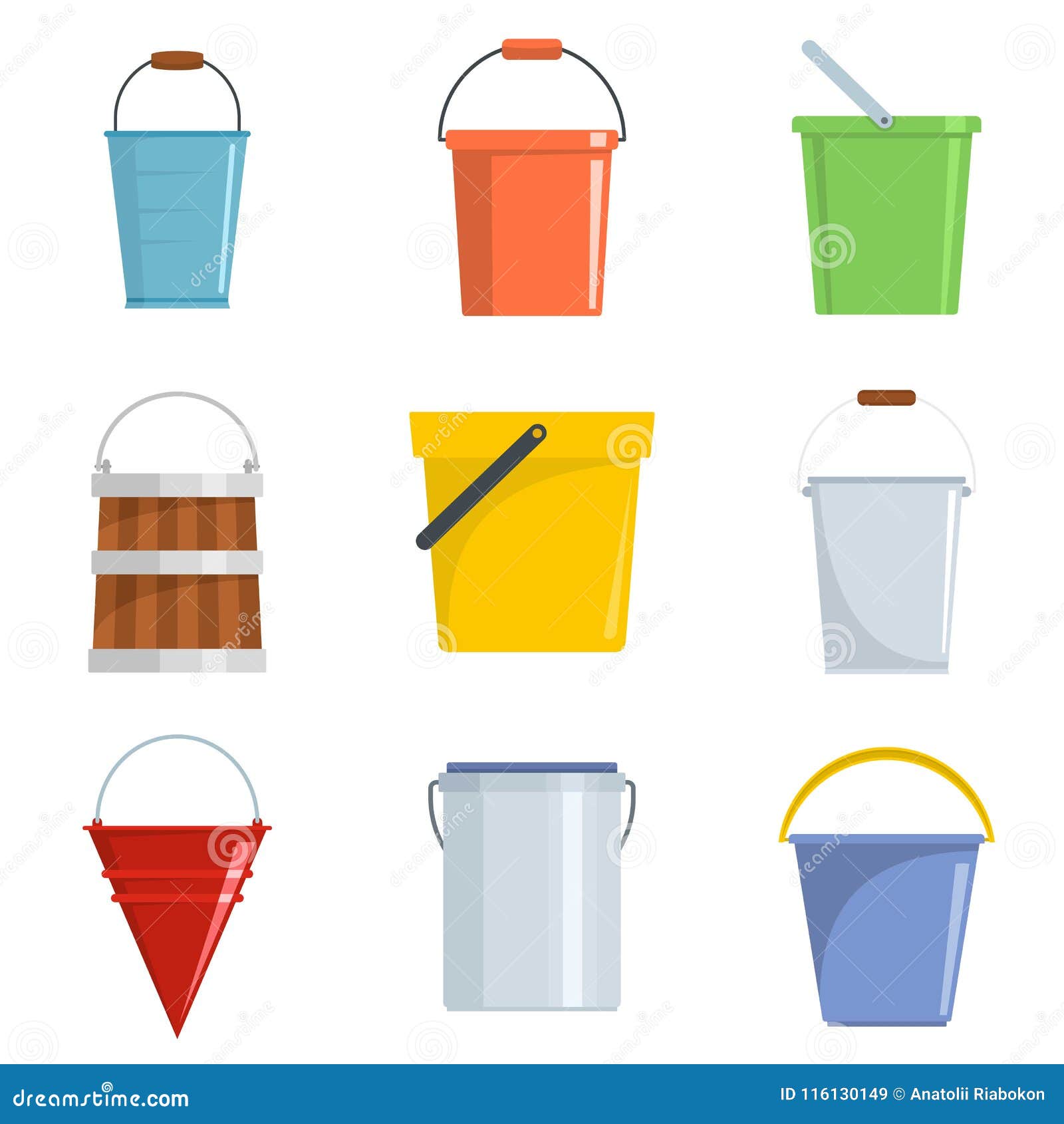 Bucket Types Container Icons Set Vector Isolated Stock Vector ... Bucket Types Container Icons Set Vector Isolated Stock Vector ...