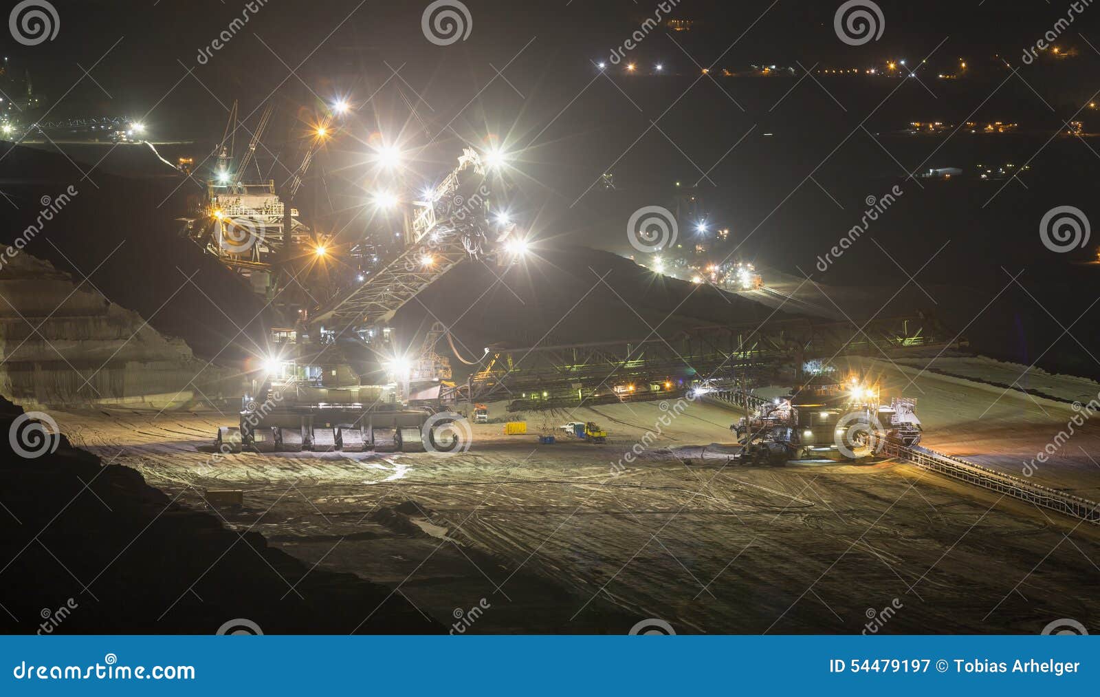 Bucket-wheel Excavators at Night in Open-cast Coal Mining Hambach ...