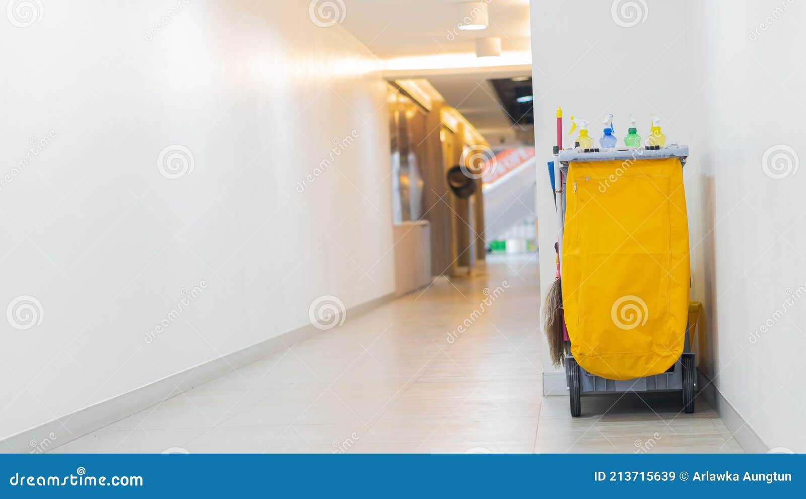 Buckets and Cleaning Tools in a Shopping Mall Stock Image - Image of ...