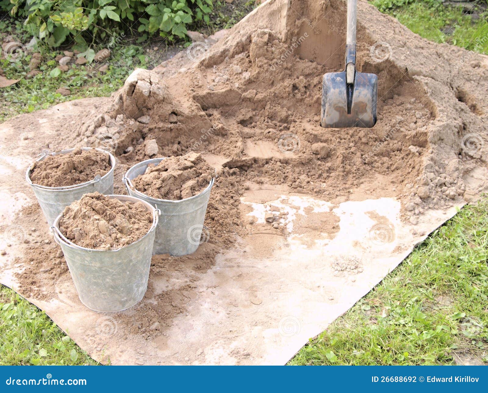Two Shovel Buckets On Pontoon Are Digging Mud ,sand And Bese Ro Royalty ...