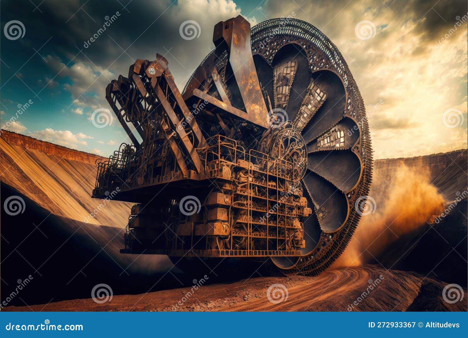 Bucketwheel Excavator Mining in a Open Pit Coal Mine Industry ...