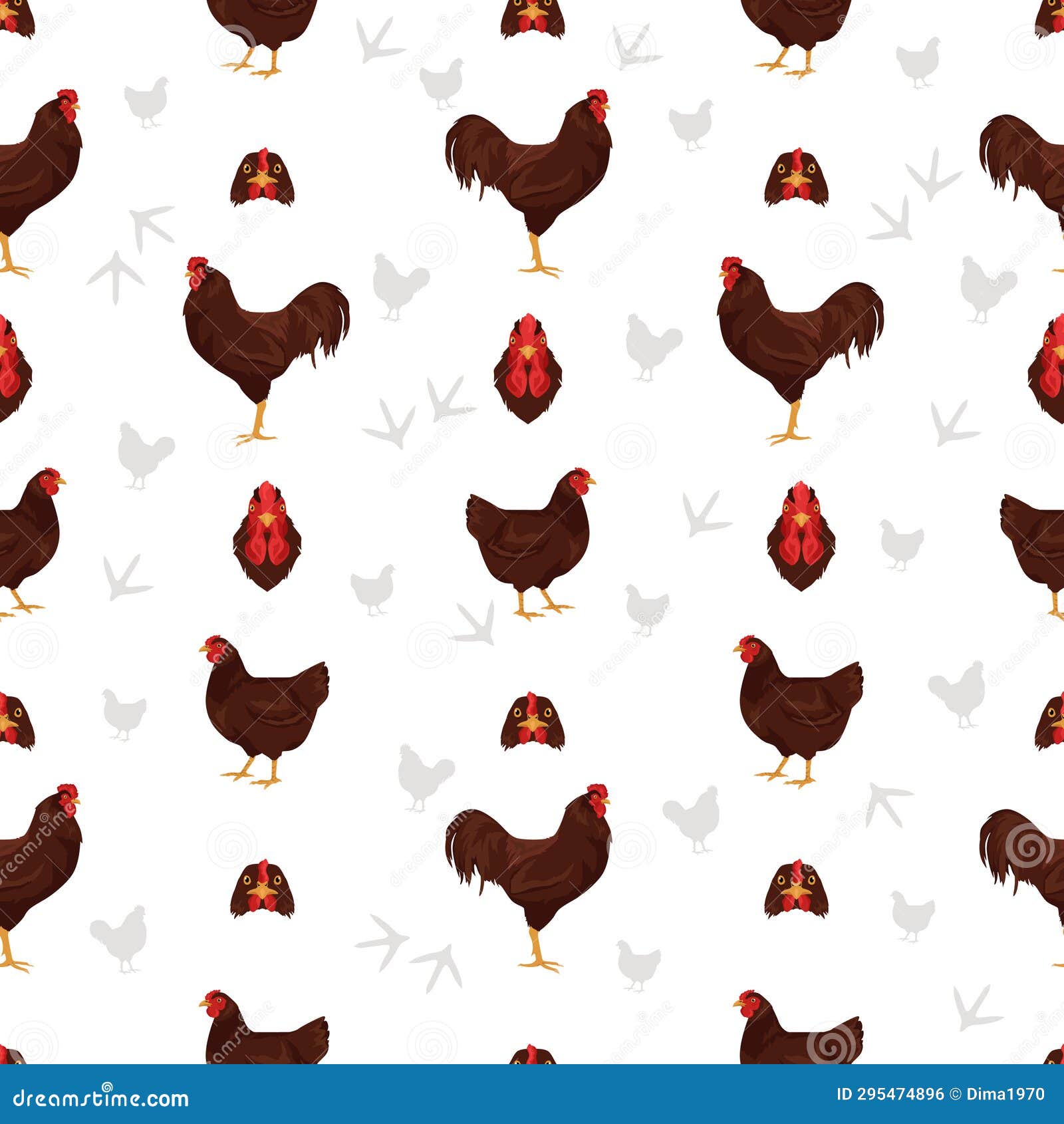 Buckeye Chicken Breeds Seamless Pattern. Poultry and Farm Animals Stock ...