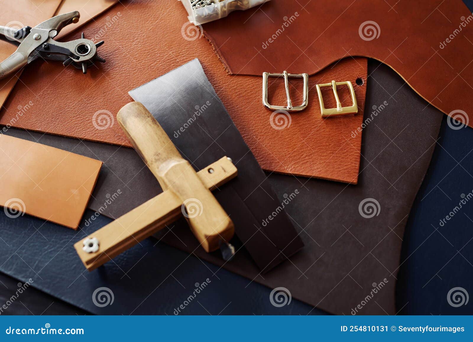 Buckles and Tools in Leatherworking Shop Stock Image - Image of tanner, scissors: 254810131