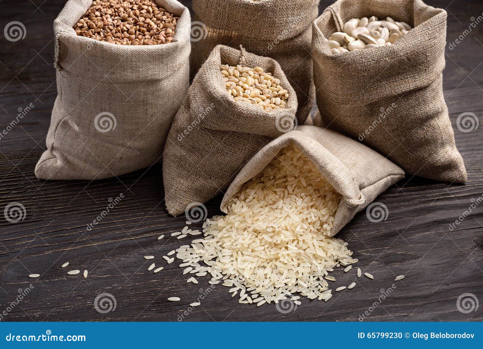Buckwheat, Barley, Rice and Beans in Bags. Stock Photo - Image of grain ...