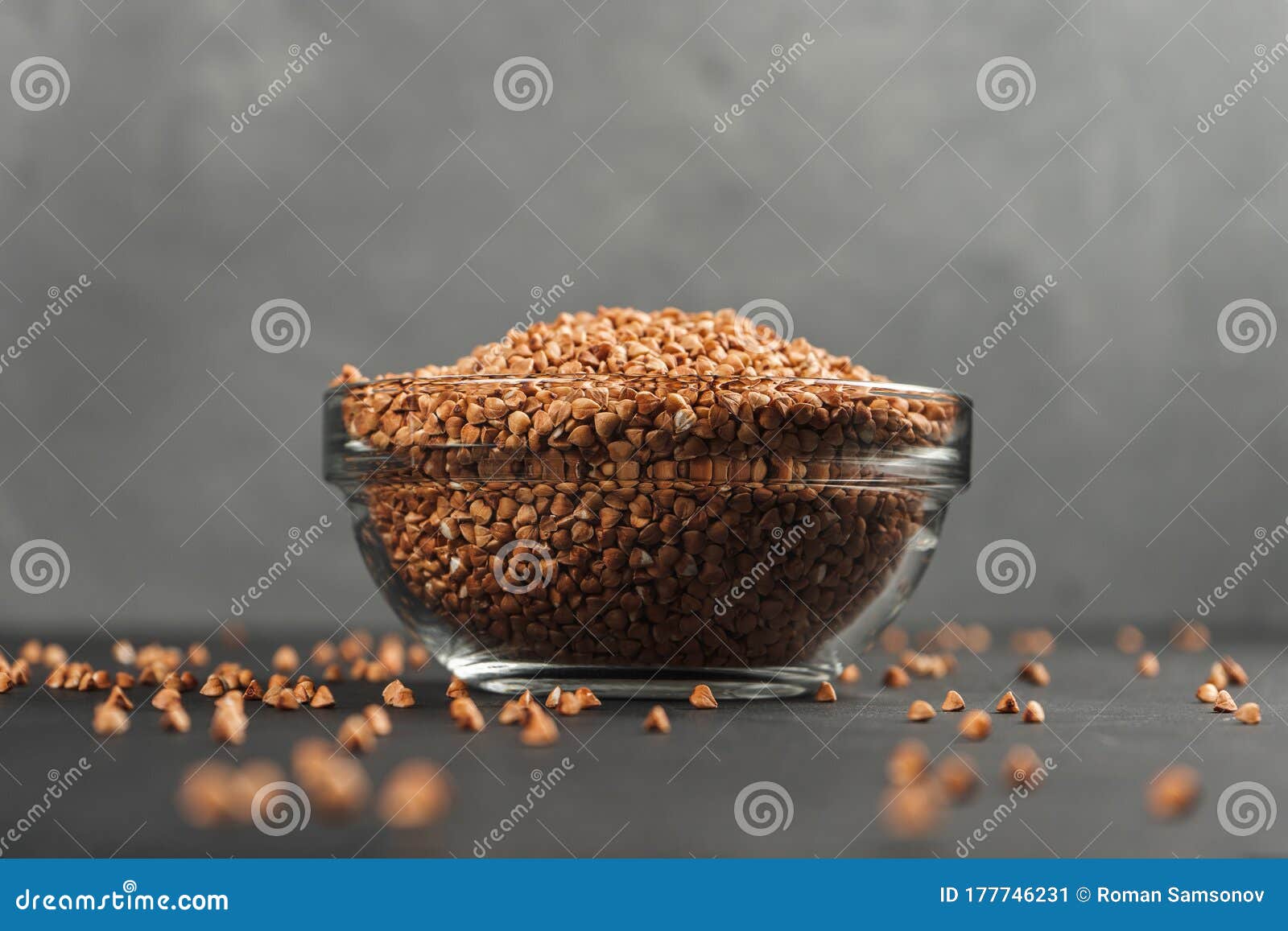 Buckwheat on a Gray Background in a Transparent Dish and Scattered on a ...