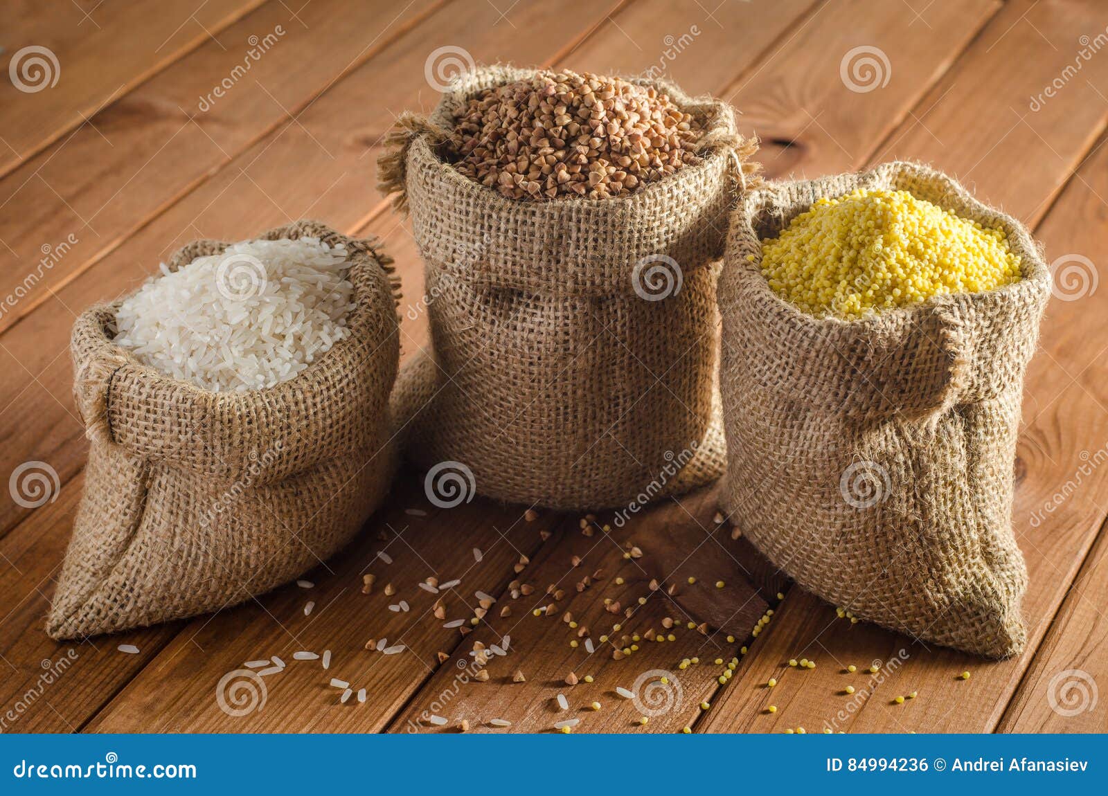 Buckwheat, Rice, Millet in Bags Stock Photo - Image of kitchen, cuisine ...
