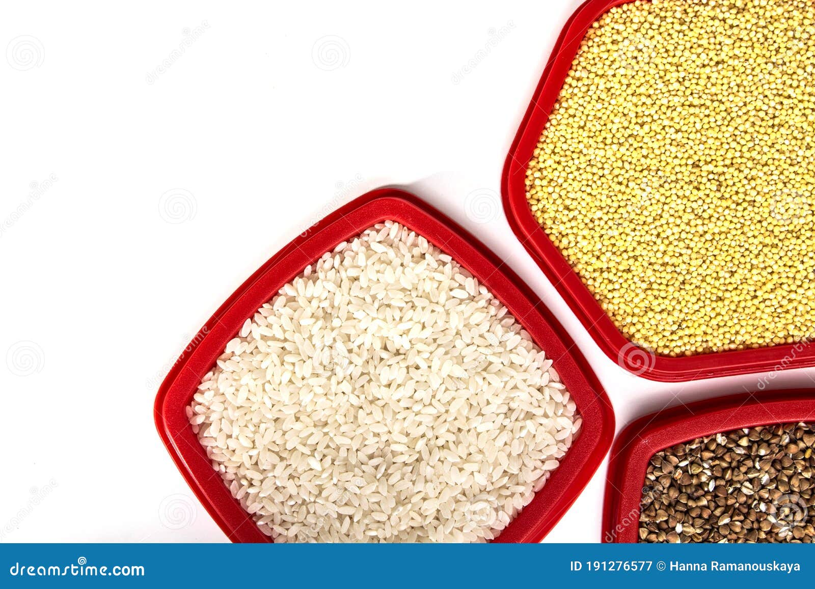Buckwheat, Rice and Wheat on a White Background Stock Image - Image of ...