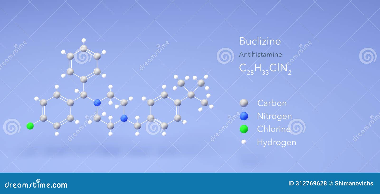 Buclizine Molecule, Molecular Structures, Antihistamine, 3d Model ...