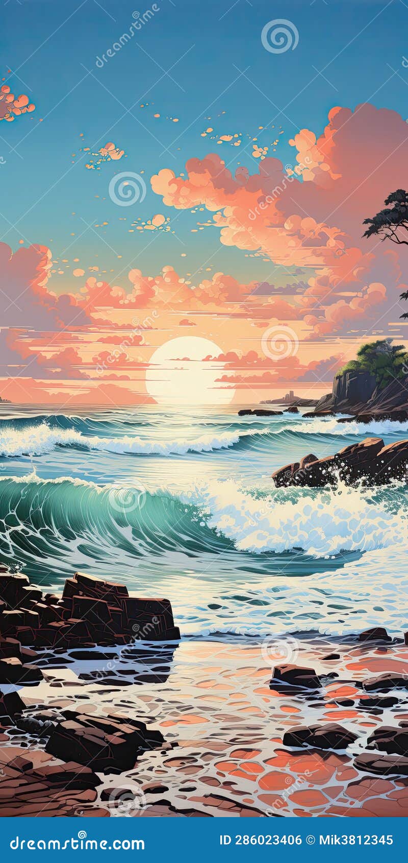 Bucolic Landscape Illustration Art. Stock Illustration - Illustration ...