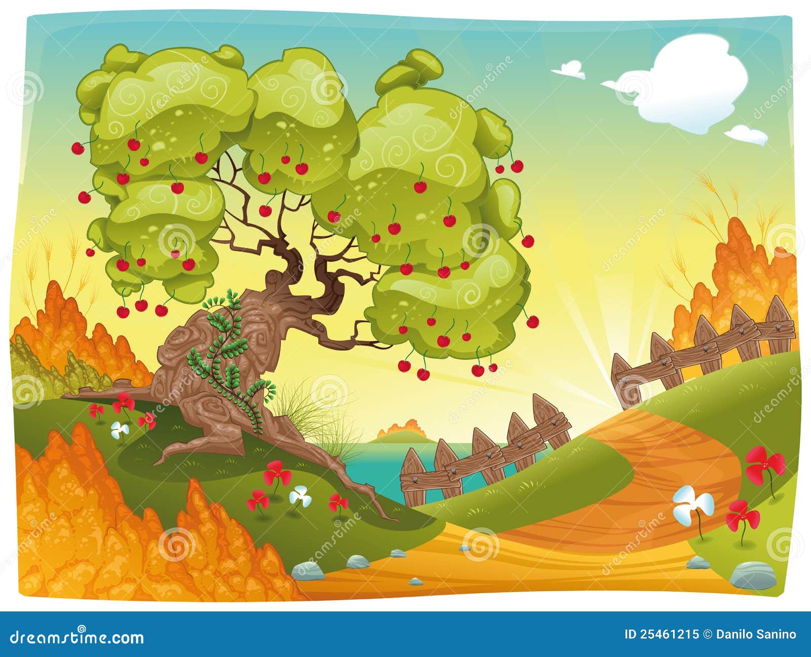 Bucolic Landscape Illustration Art. | CartoonDealer.com #286023414