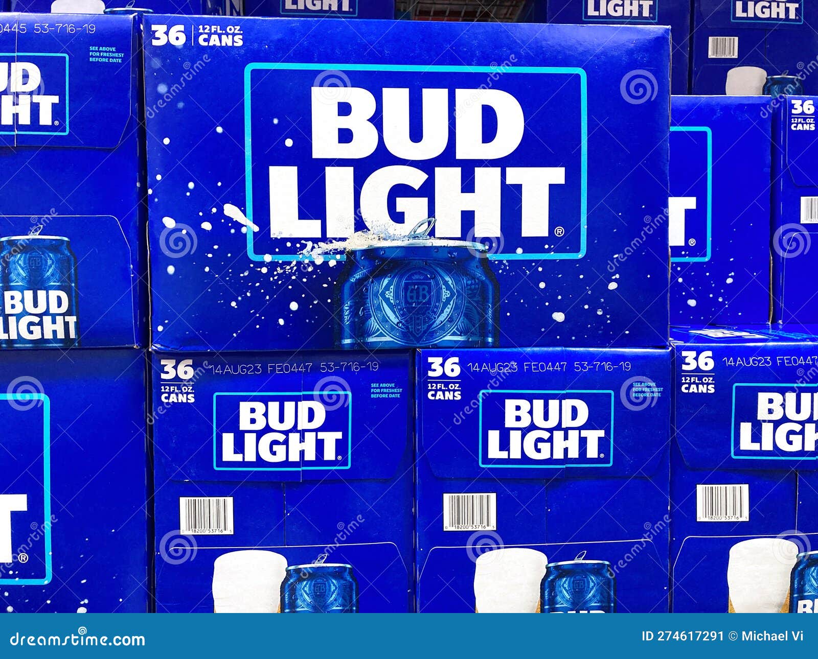 Bud Light Beer 36 Pack Beer Cans Display at Grocery Store - USA - 2023 ...