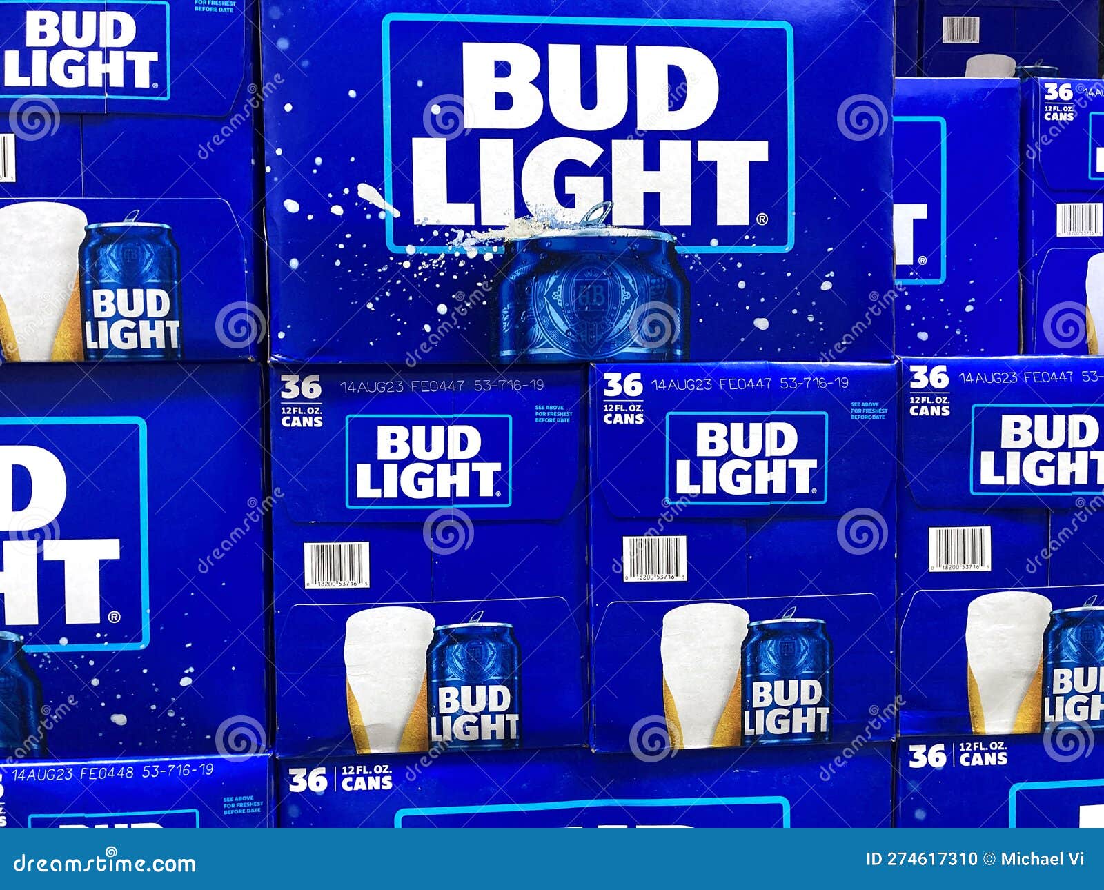 Bud Light Beer 36 Pack Beer Cans Display at Grocery Store - USA - 2023 ...