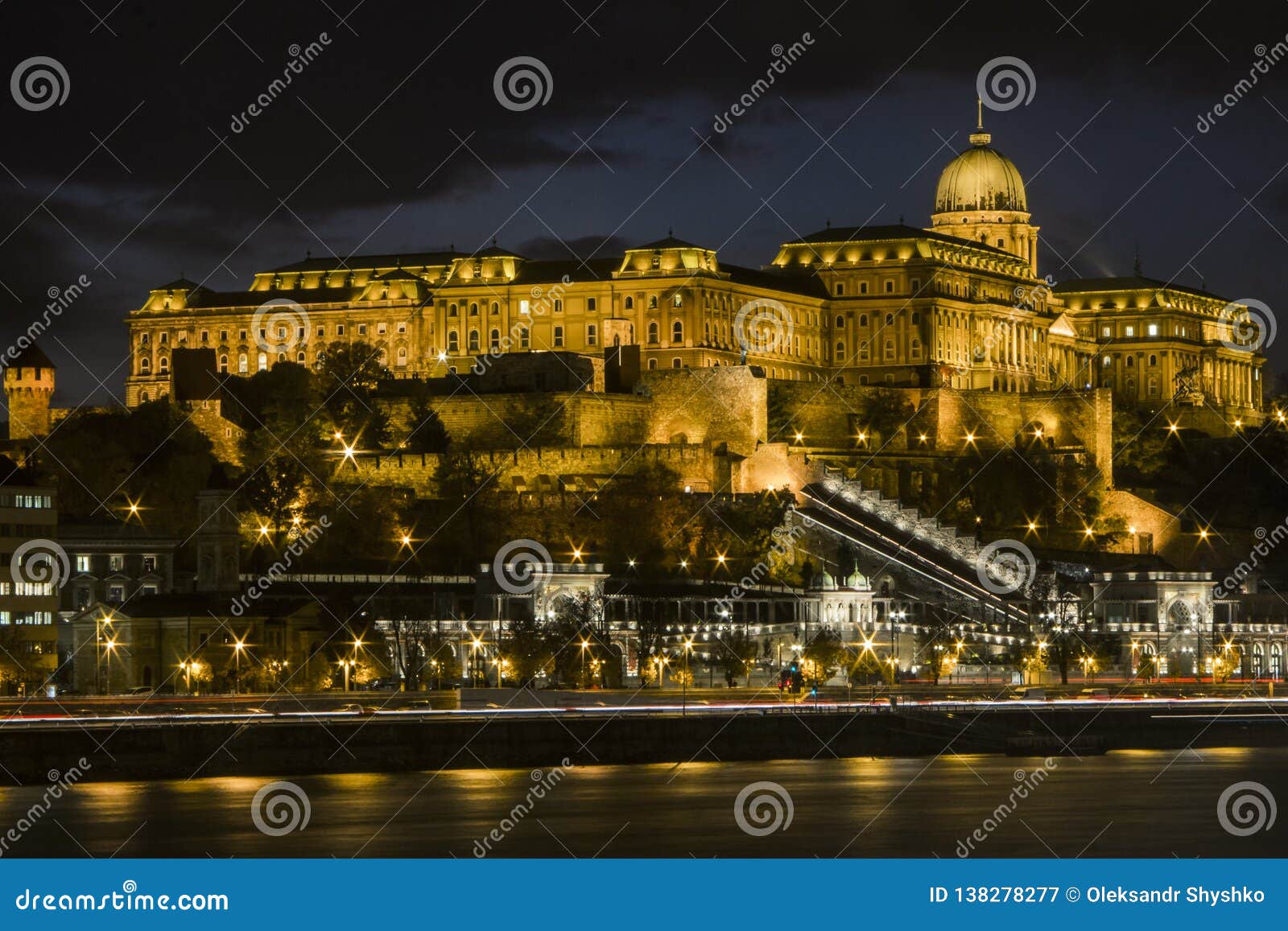 Buda Castle on the Banks of the Danube River in Budapest at Night ...
