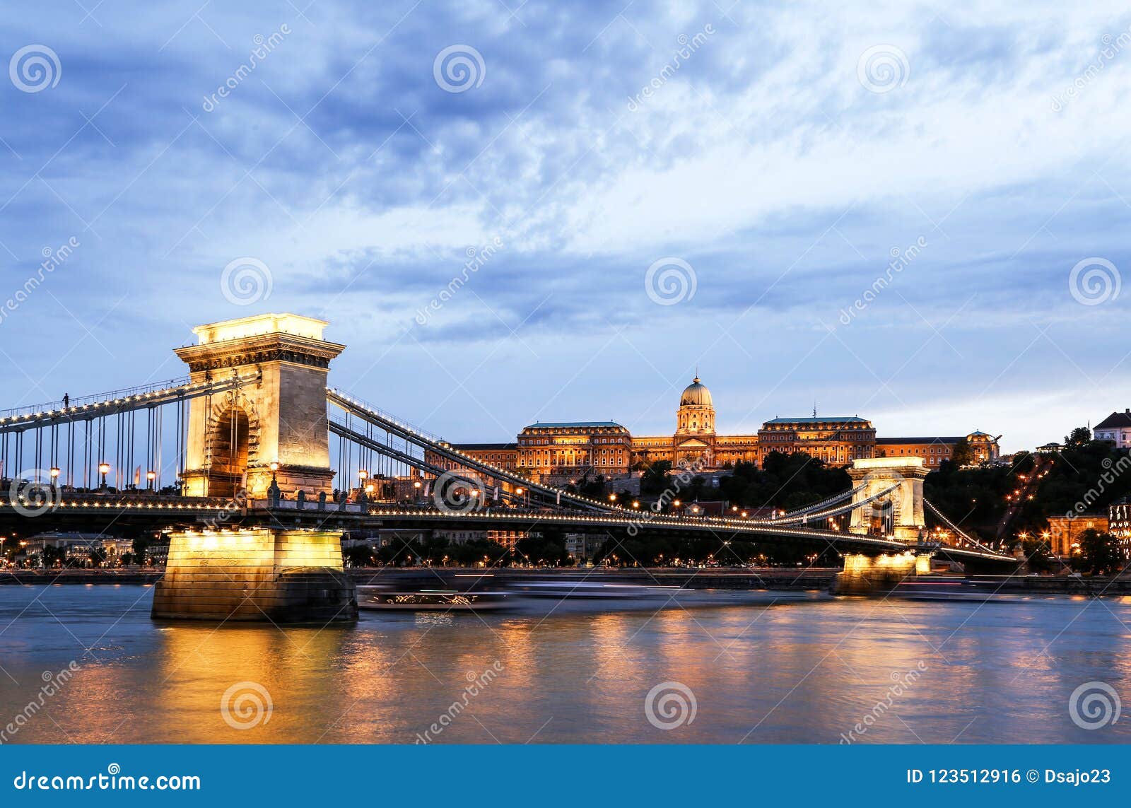Buda Castle at Dusk, Chain Bridge Stock Photo - Image of budapest ...