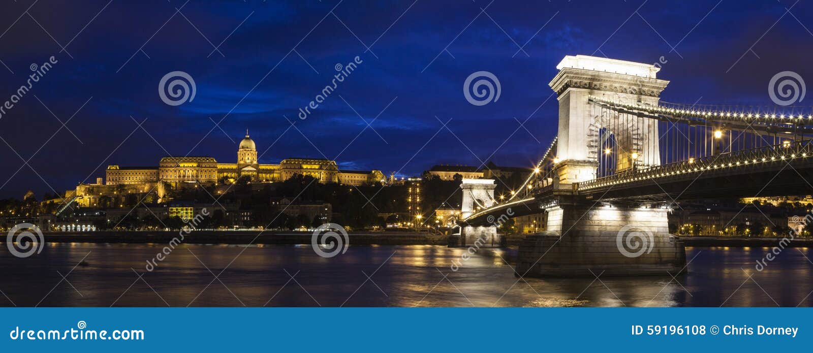 Buda Castle, the Chain Bridge and the River Danube in Budapest Stock ...