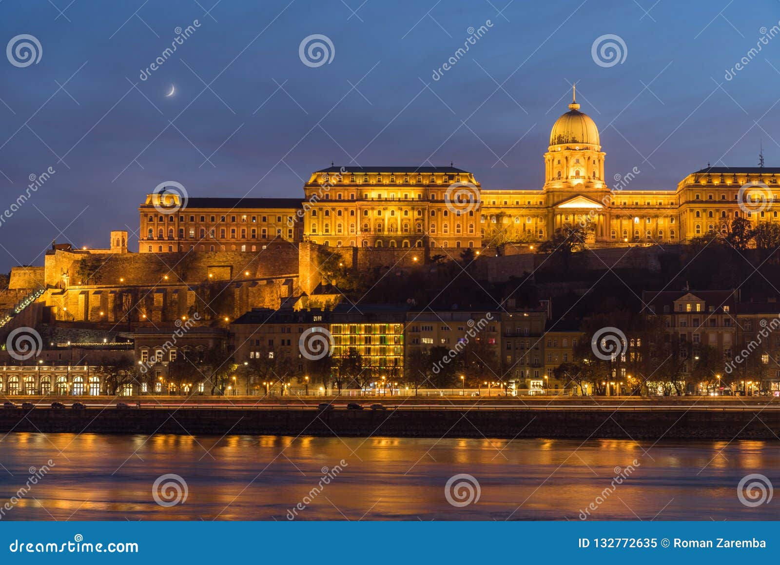 Buda Castle and the Danube River at Night, Budapest, Hungary Stock ...