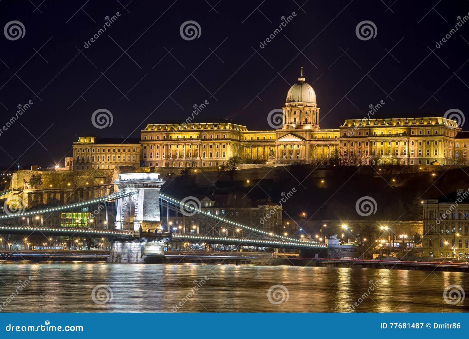 Buda Castle and the Szechenyi Chain Bridge, Budapest, Hungary. Stock ...