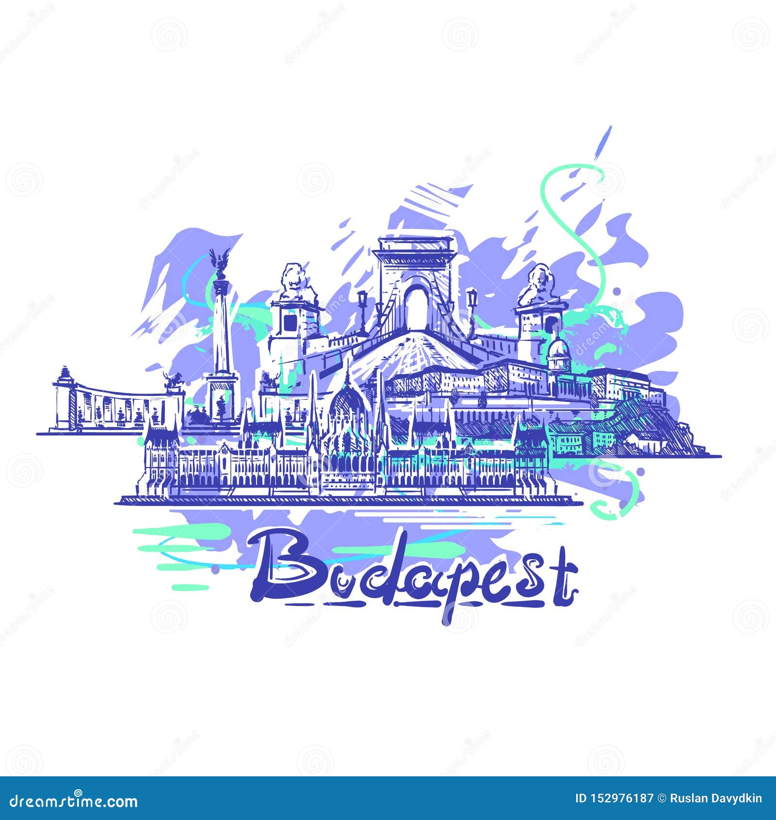 Budapest Abstract Color Drawing. Budapest Sketch Illustration Stock ...