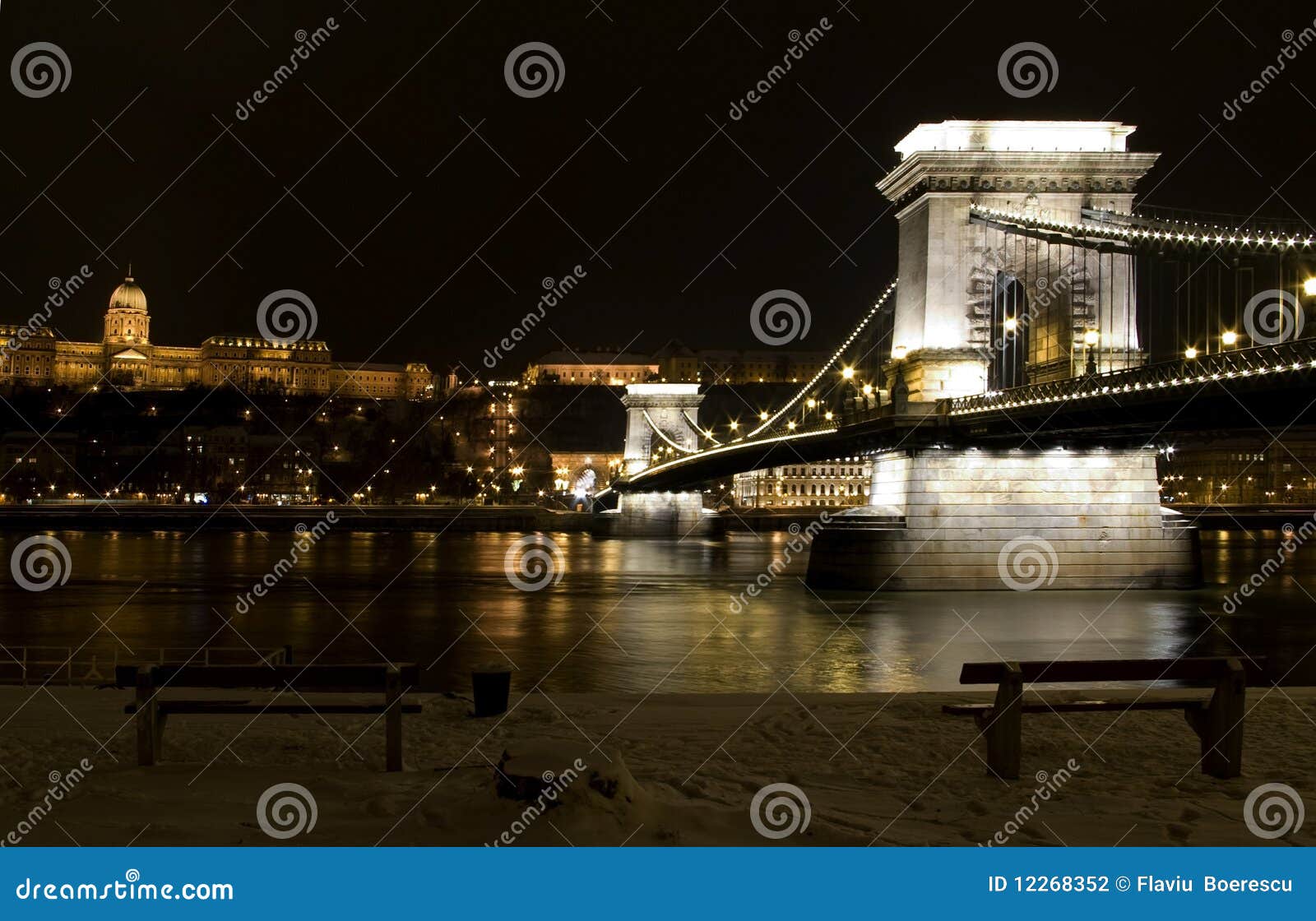 Budapest Chain Bridge in Winter by Night Danube Stock Photo - Image of ...
