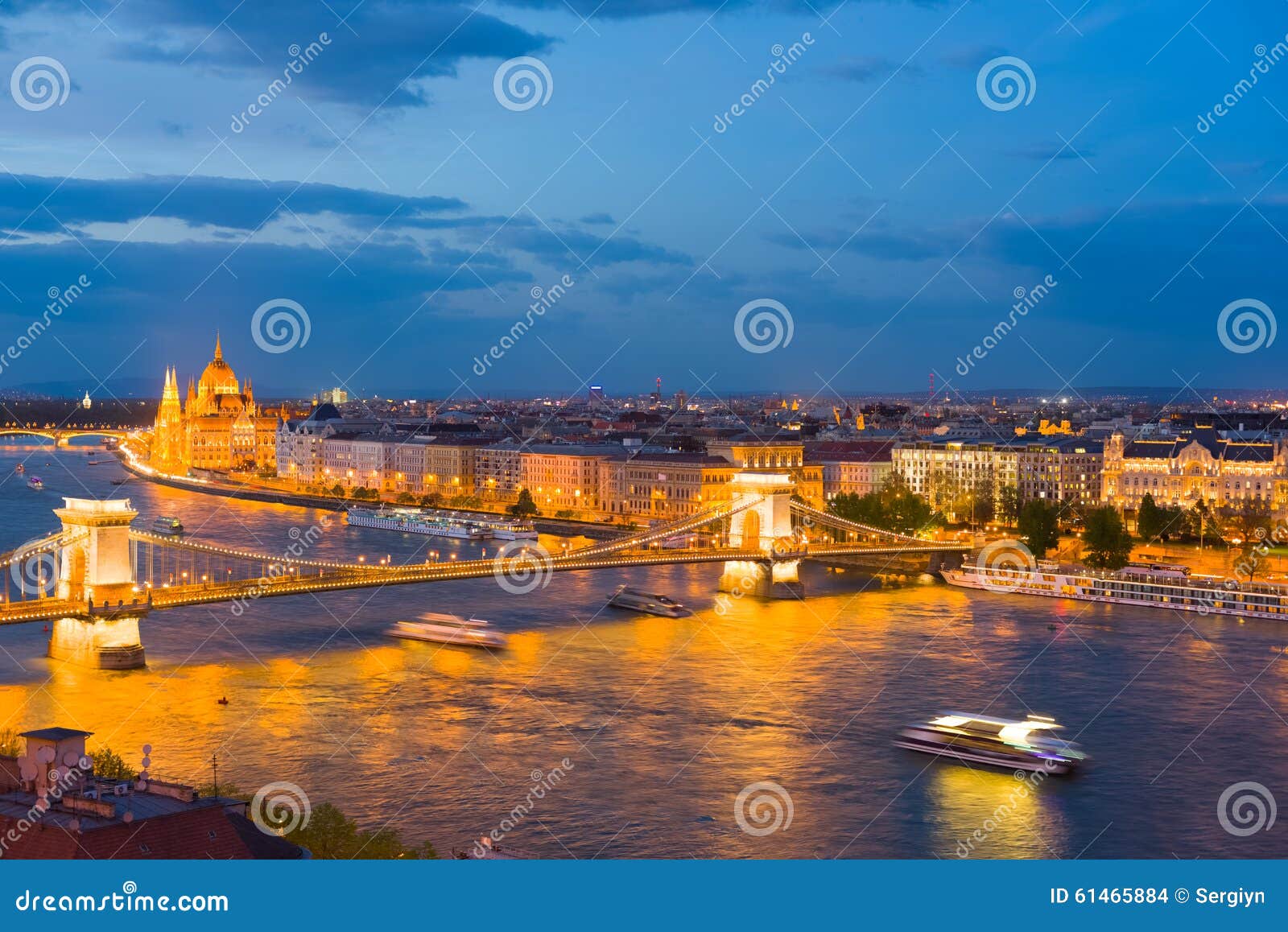 Budapest City in a Spring Evening Stock Photo - Image of bridge ...