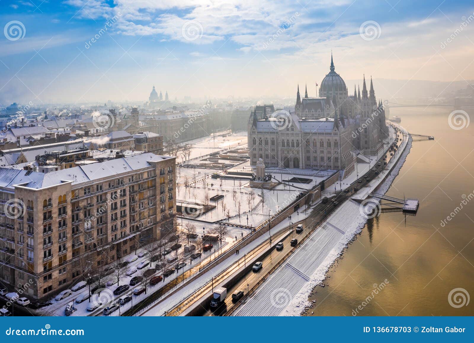 Budapest, Hungary - Snowy Rooftops of Budapest at Kossuth Square with ...