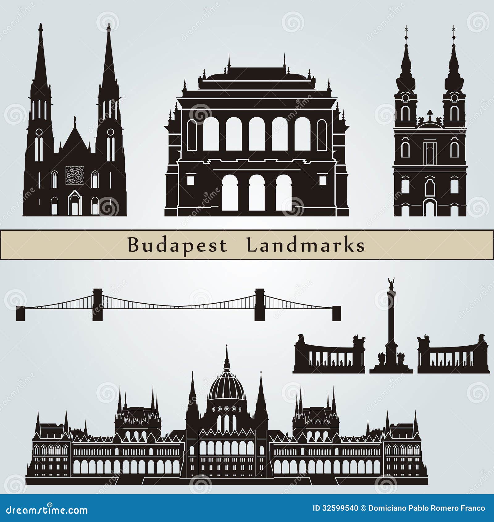 Budapest Landmarks and Monuments Stock Vector - Illustration of ...