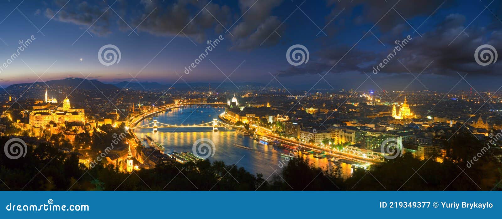 Budapest Night Panorama View. Stock Image - Image of illuminated ...