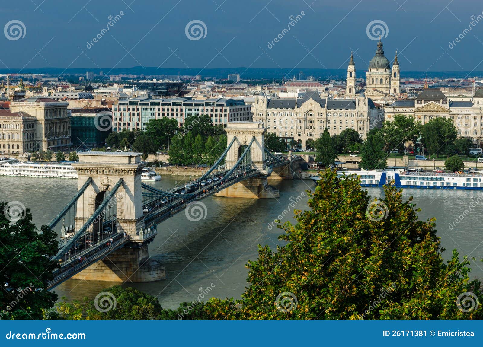 Budapest Old City and Danube, Chain Bridge Stock Image - Image of town ...