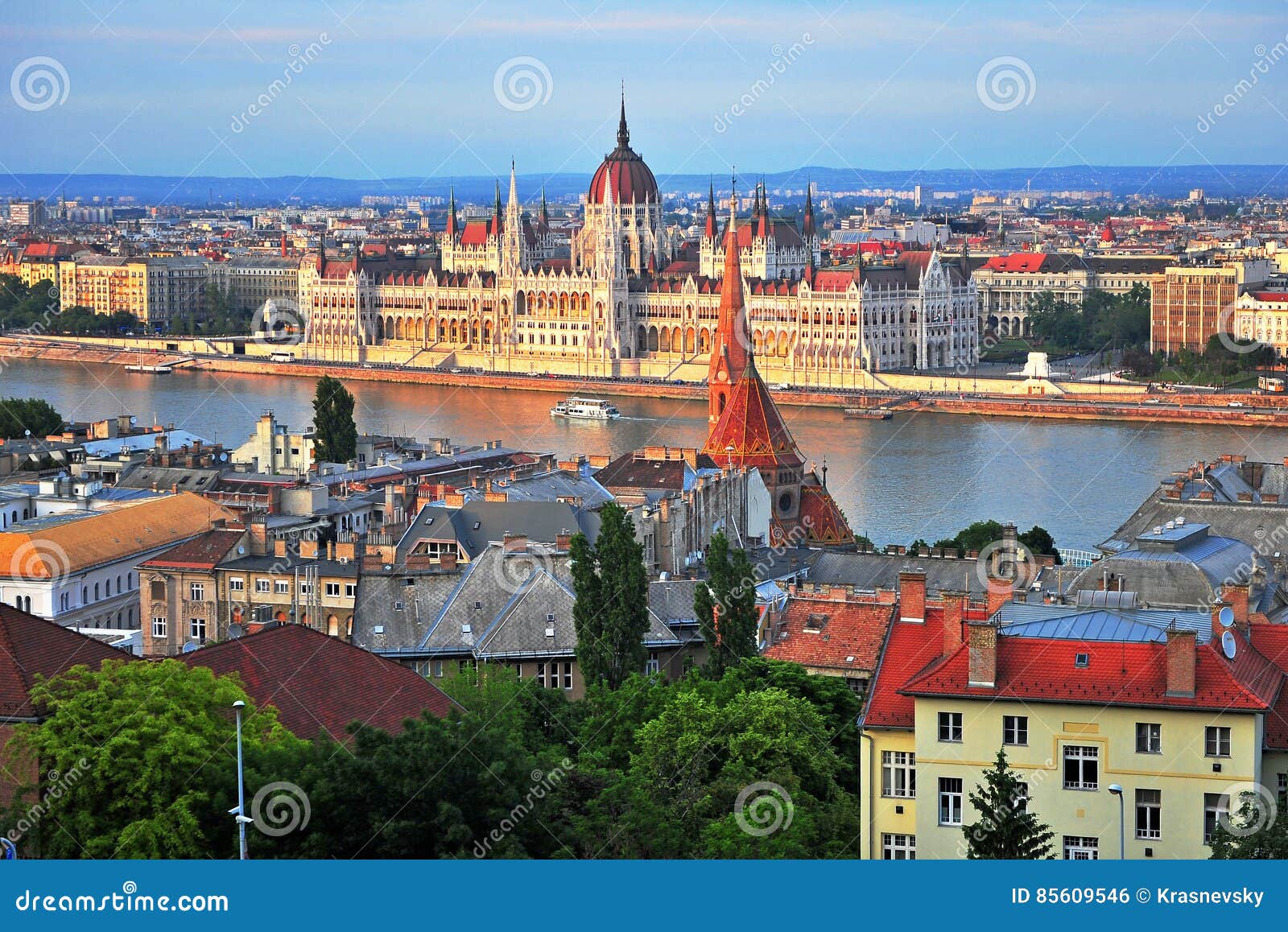 Budapest Old Town on Sunset Stock Photo - Image of roofs, parliament ...