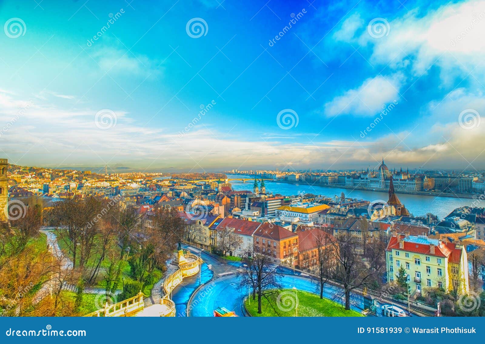Budapest Panoramic View from the Citadel with Bridges and the Pa Stock ...