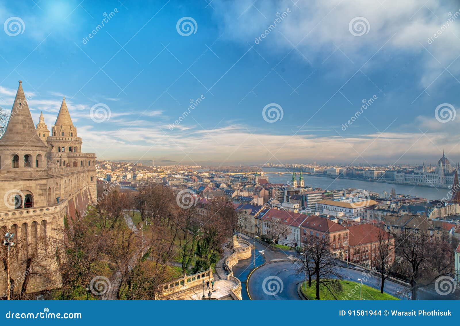 Budapest Panoramic View from the Citadel with Bridges and the Pa Stock ...