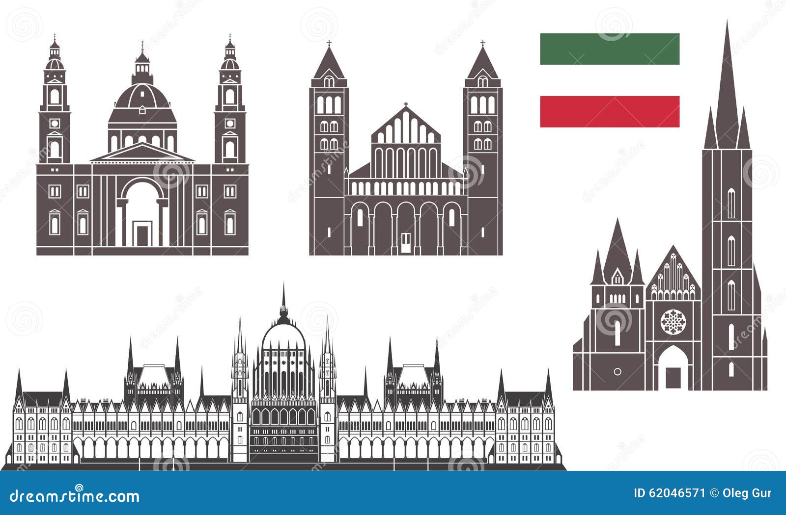 Budapest. Set stock vector. Illustration of flag, crown - 62046571