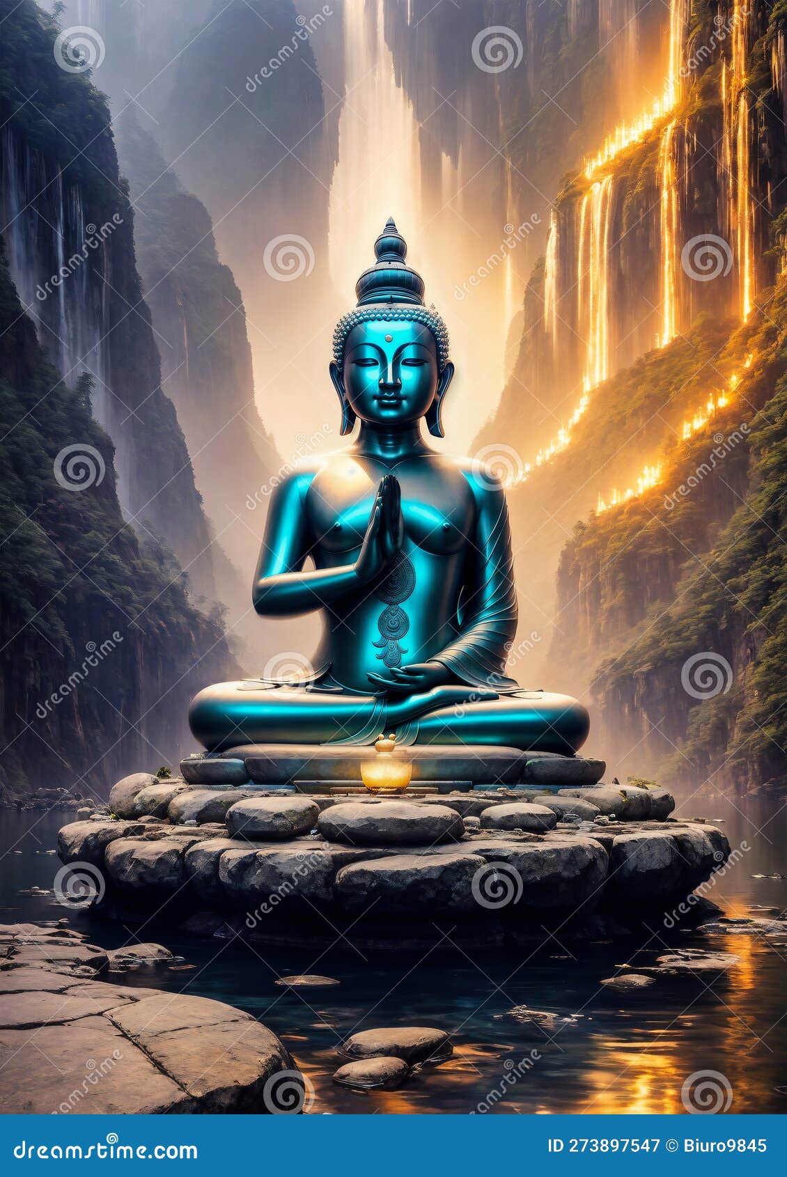 Buddah Meditating in the Mountains. Beautiful Image of Budda Praying on ...