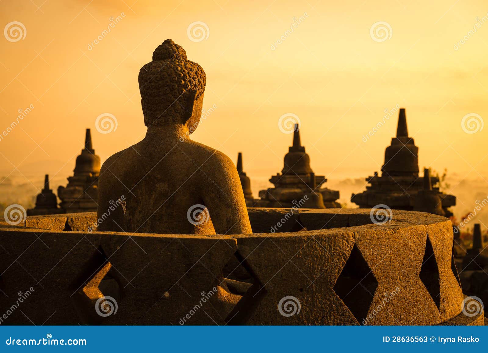 Buddha in Borobudur Temple at Sunrise. Indonesia. Stock Image - Image ...