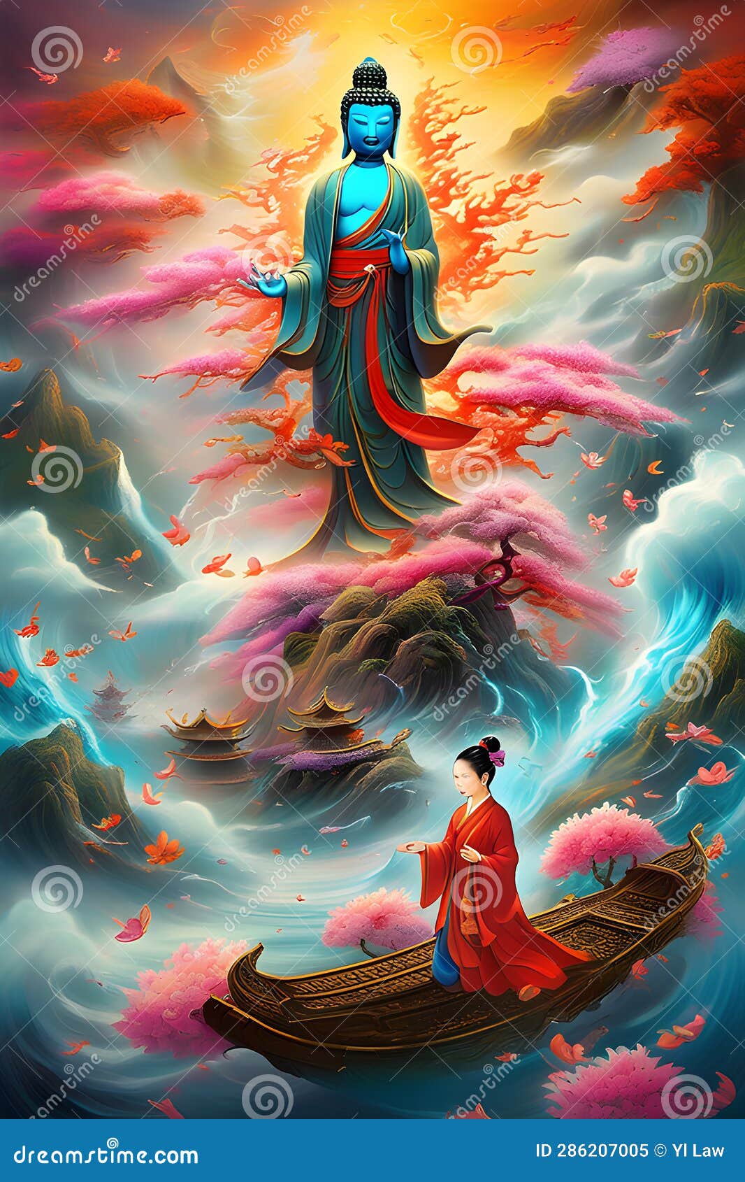 A Buddha of Compassion Female Stock Illustration - Illustration of ...