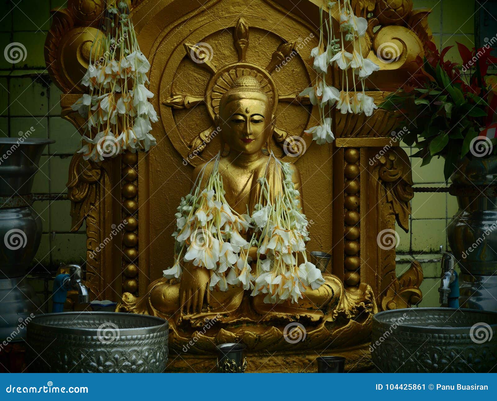 Buddha with flowers stock image. Image of thailand, flowers - 104425861
