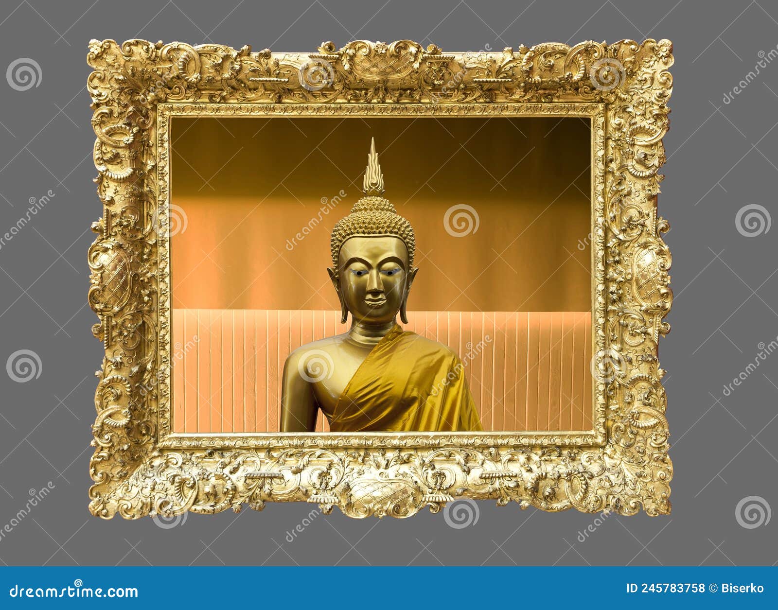 Buddha in the golden frame stock illustration. Illustration of flower ...