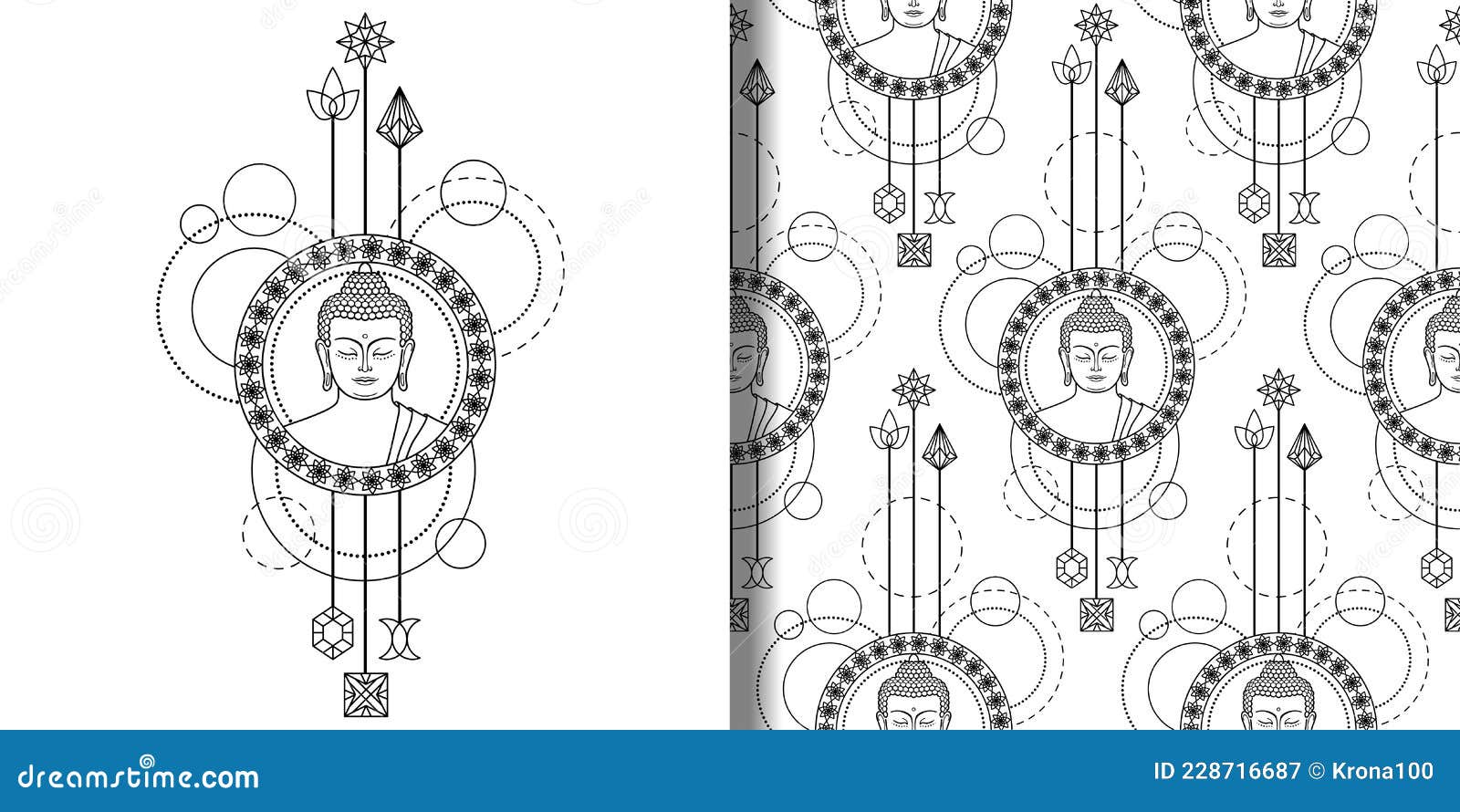 Buddha Head Print and Seamless Pattern Set Stock Vector - Illustration ...