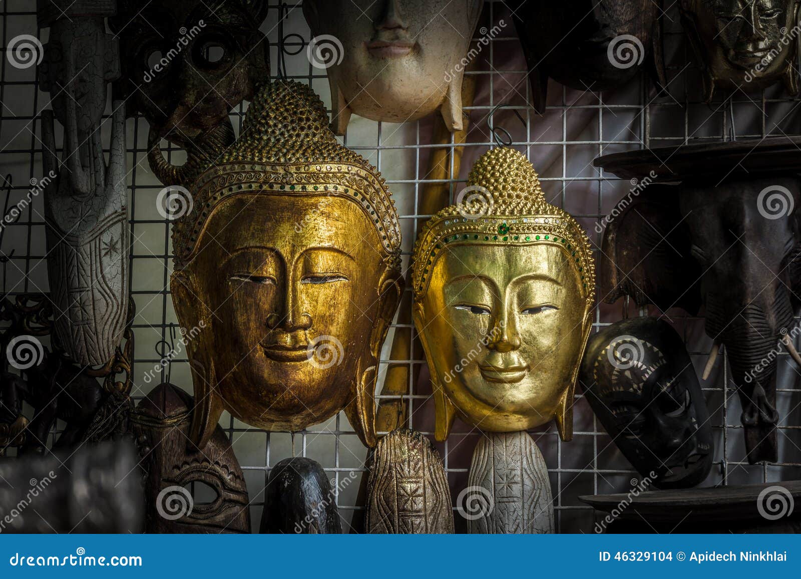 Buddha head statues stock photo. Image of craft, gold - 46329104