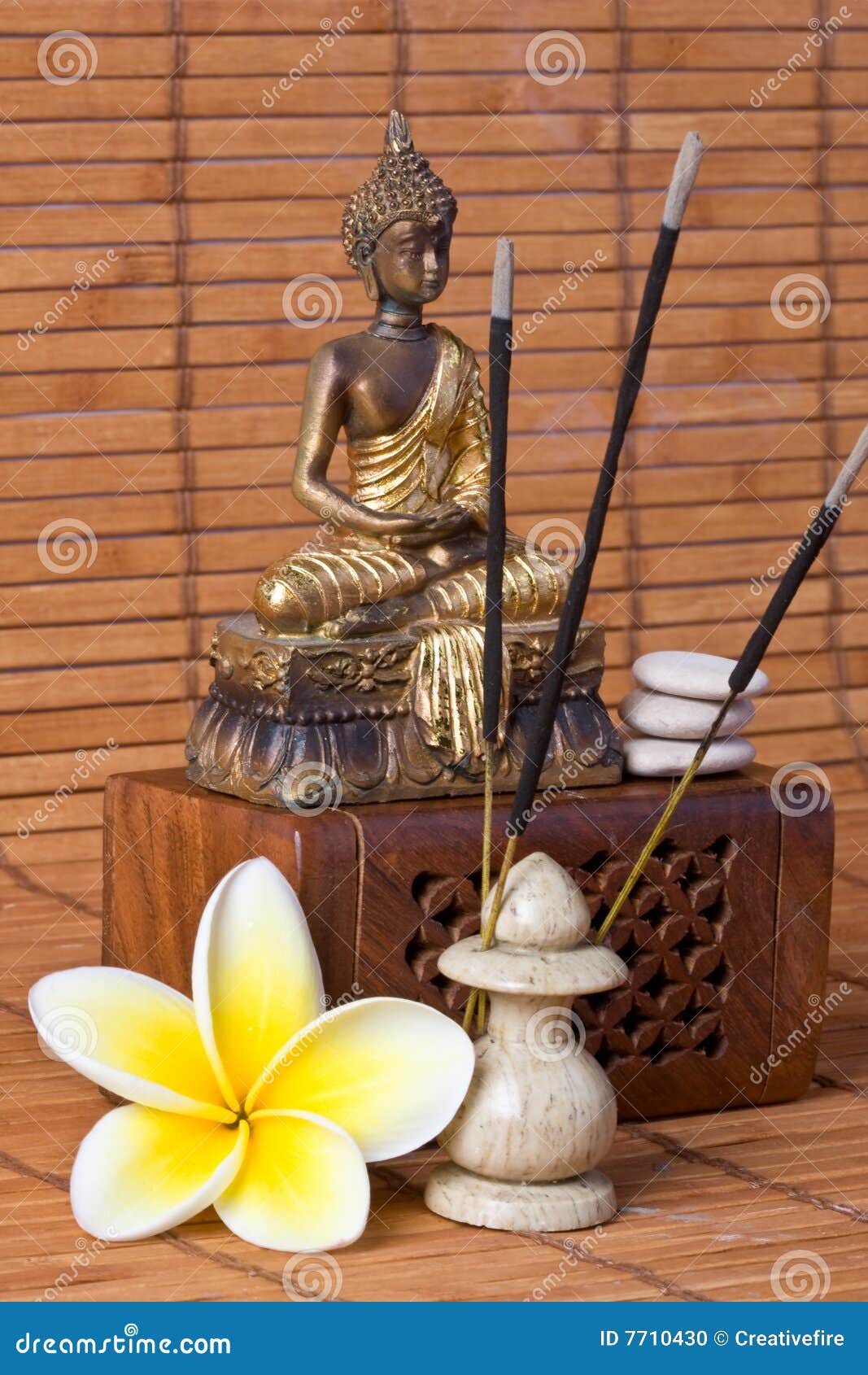 Buddha with Incense Stick and Flower Stock Photo - Image of asian ...