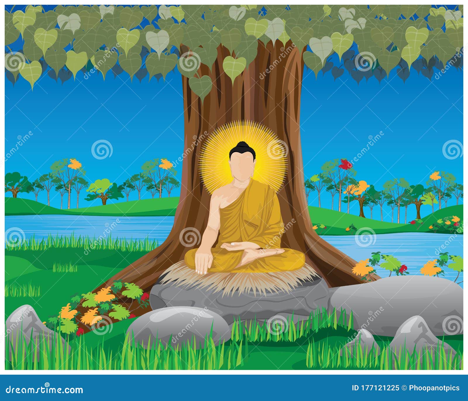 The Buddha Meditation Under the Tree Stock Vector - Illustration of ...