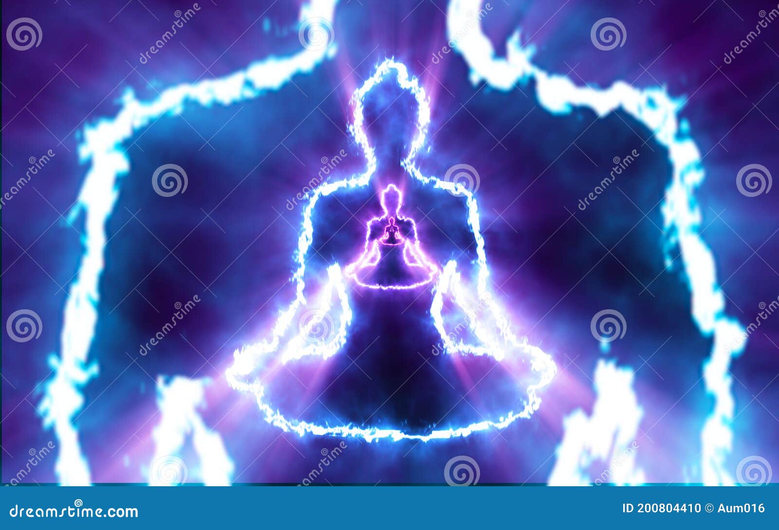 Buddha in a Meditative Pose. Vibrations of Energy and Rays of Light ...