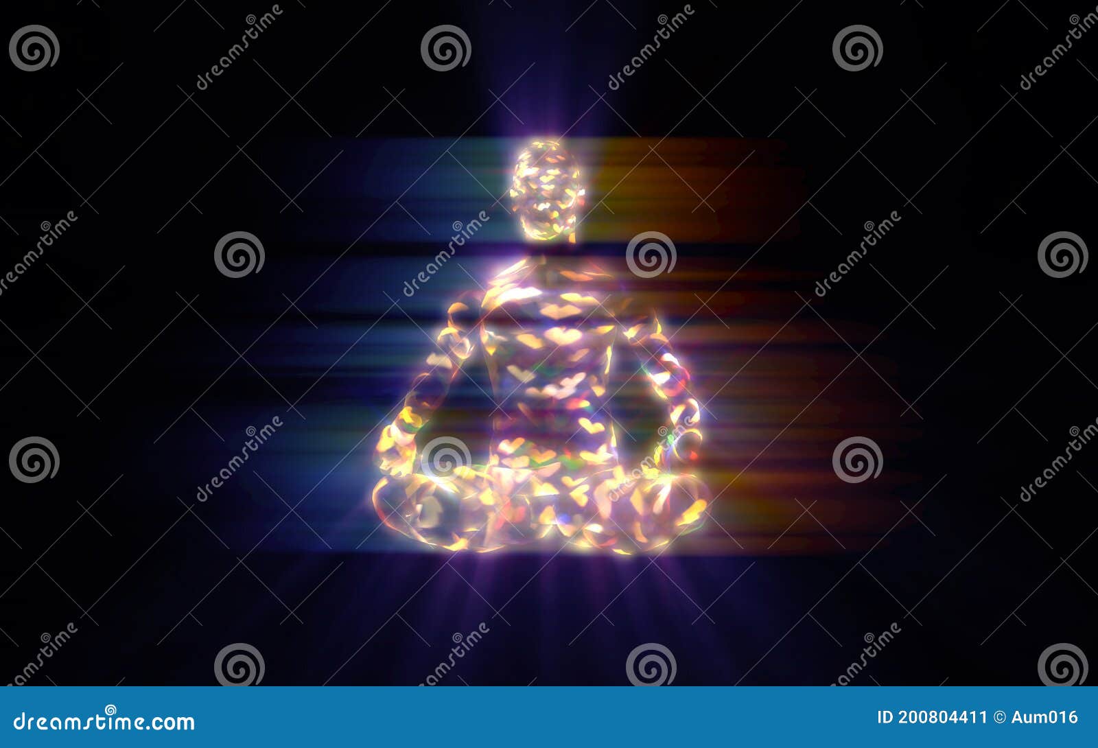 Buddha in a Meditative Pose. Vibrations of Energy and Rays of Light ...