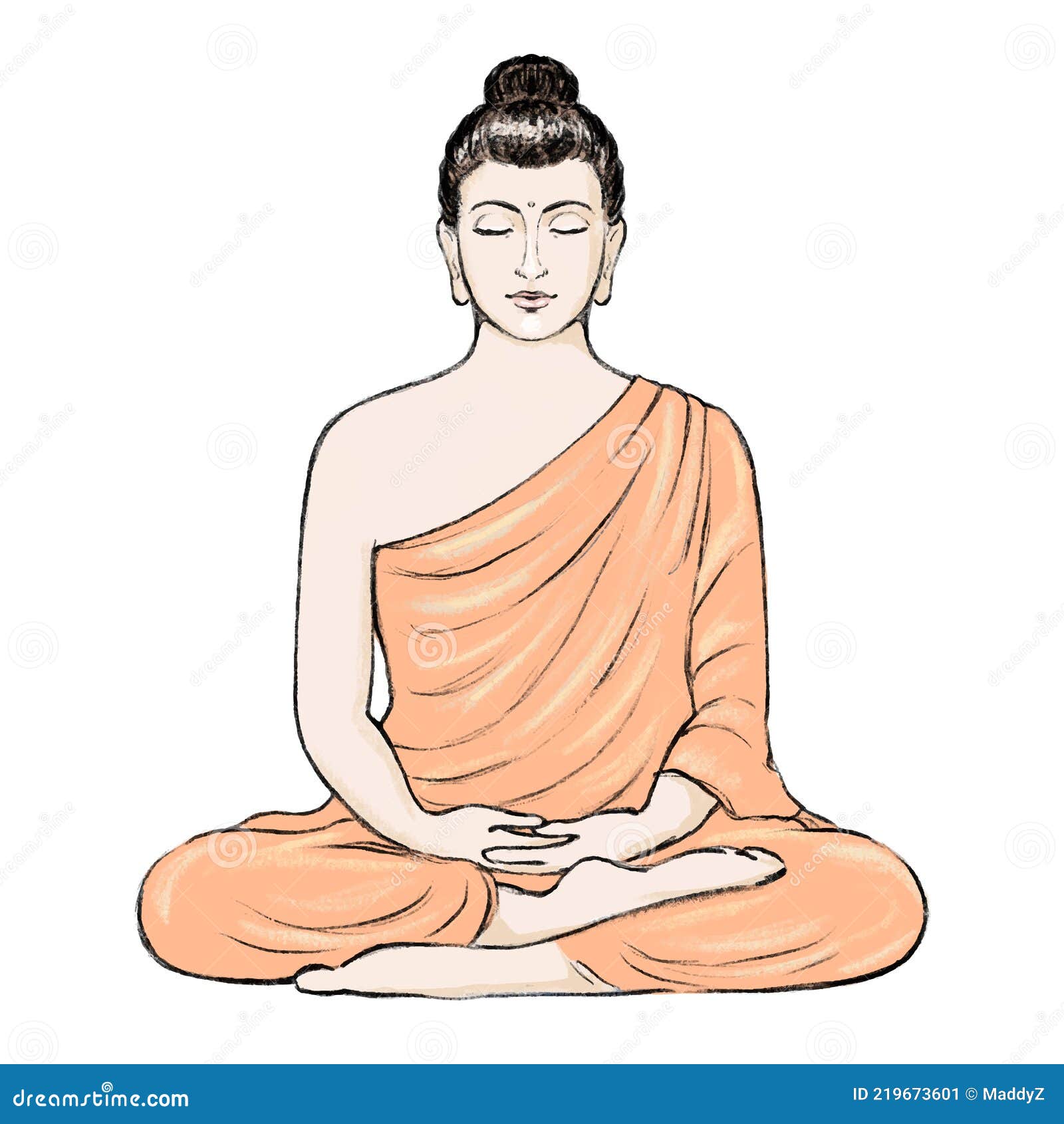 Buddha Sitting in Lotus Position. Hand Drawn Illustration Stock Vector ...