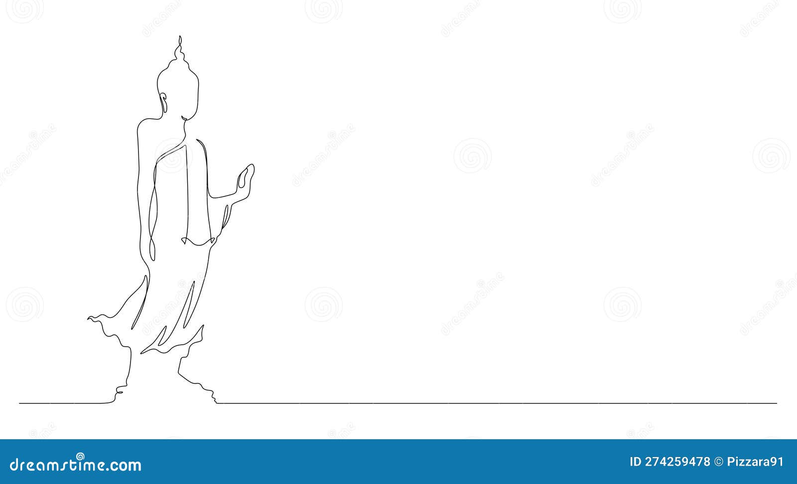 Buddha Standing Meditating in Continuous Line Drawing Stock Vector ...