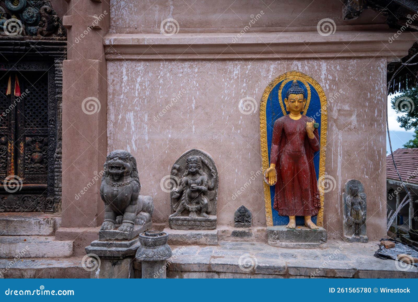 Buddha Statue with Lions in Temple of Kathmandu Stock Photo - Image of ...